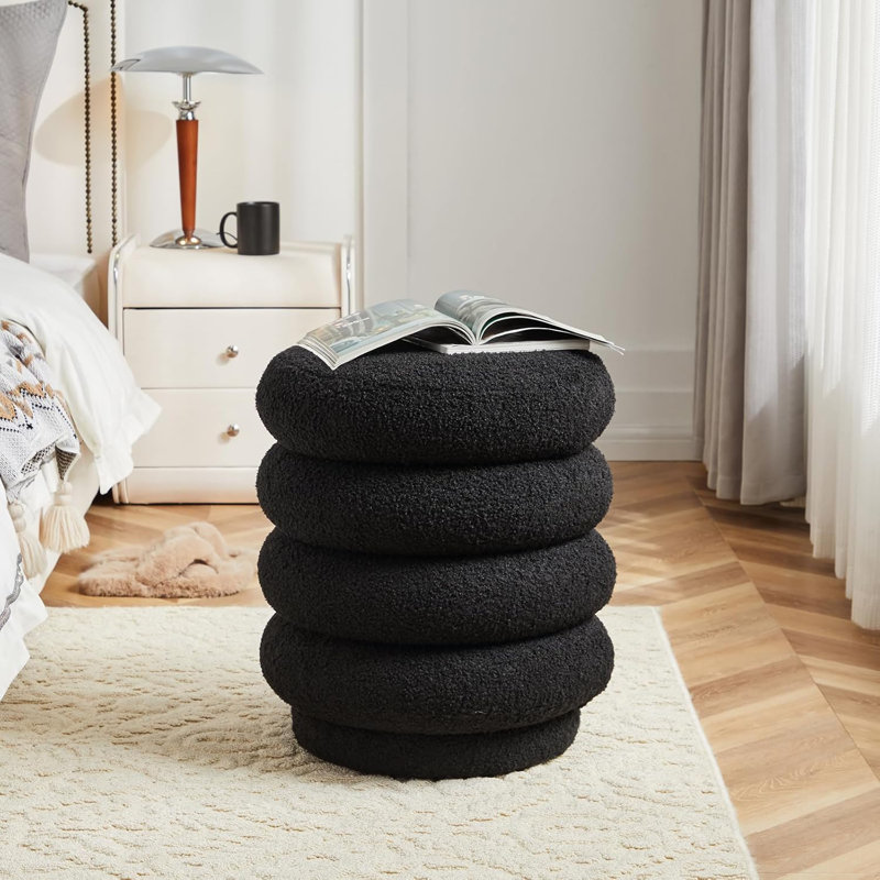 Hokku Designs 17.5 Round Ottoman Foot Stool Fabric Storage Footrest Vanity Stool Chair Modern Sherpa Upholstered Padded Seat With Lid For Living Room Bedroom Small Space Make Up Black Wayfair